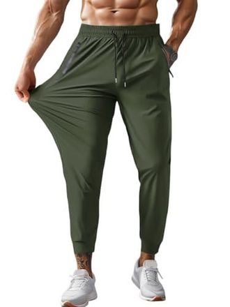 ORANDESIGNE Pantalon Jogging Homme L&eacute;ger Stretch Survetement Bas de Jogging Extensible Pantalons de Sport &agrave; Poches Zipp&eacute;es A Vert M
