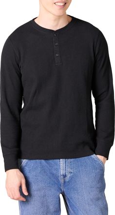 Amazon Essentials Herren Langärmeliges Waffel-Henley, Schmale Passform, Schwarz, XXL