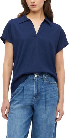 s.Oliver Kurzarmshirt S.OLIVER, Damen, Gr. 36, midnight blau, Web, Obermaterial: 99% Polyester, 1% Elasthan, unifarben, h&uuml;ftbedeckend, V-Ausschnitt, abgesteppt