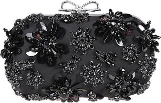 Self Portrait Crossbody Bags - Satin Floral Crystal Clutch Bag Black - Gr. unisize - in Schwarz - f&uuml;r Damen