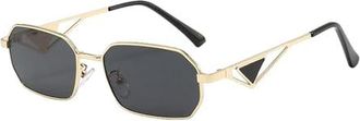 Generic Lunettes de soleil tendance pour femme, monture en métal vintage, lunettes de luxe polygonales, Doré/noir, Taille unique