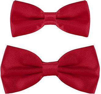 DonDon Ensemble de noeuds papillon père-fils en look partenaire, déjà attaché et ajustable - Rouge Foncé