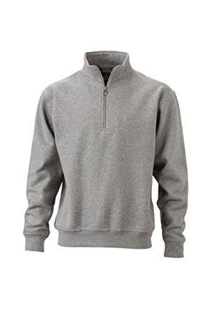 James & Nicholson Sweat-Shirt avec col Montant et Zip (4XL, Gris chiné)