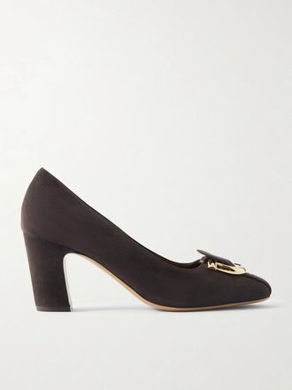 Ferragamo Gancini Buckled Suede Pumps - Brown