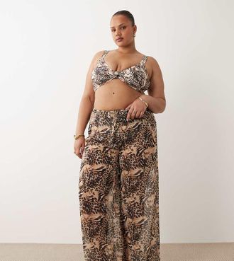 South Beach Strandhose mit weitem Bein und Leopardenmuster-Braun