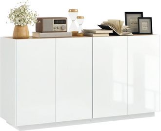 HOMCOM Buffet salle &agrave; manger buffet cuisine 4 portes &agrave; fermeture douce et &eacute;tag&egrave;res r&eacute;glables 140l x 40P x 75H cm blanc laqu&eacute;-Blanc laqu&eacute;