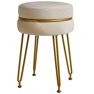 Generic IBUYKE Moderne Velours Rond Pouf, Salle deau vanit&eacute; Chaise, vanit&eacute; Tabouret avec Pieds en Or Pouf, Tabouret de Style Moderne pour Chambre &agrave; Coucher, S