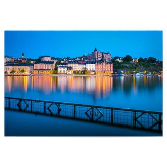 artboxONE Poster 90x60 cm Städte Stockholm bei Nacht, Schweden - Bild Stockholm blau Blaue Stunde