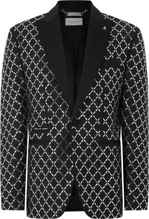 Philipp Plein Homme, Vestes, Noir, Taille: XL Blazer All-Over Strass Baguettes