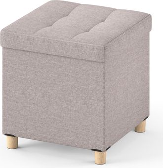 Giantex Sitzhocker mit Stauraum, Faltbare Sitzbank aus Leinenstoff, 45 x 45 x 45 cm Fu&szlig;hocker f&uuml;r Wohnzimmer & Schlafzimmer, belastbar bis 150kg (Beige)