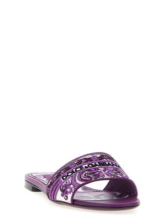 Dolce & Gabbana Maiolica Embroidery Slides - Purple
