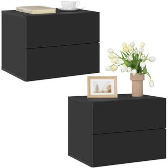 Woltu 2x H&auml;ngend Nachttisch mit Schubalde, Wandregal Nachtschrank, Nachtkommode Wandmontage f&uuml;r Schlafzimmer Wohnzimmer, 40x30x30cm, schwarz - Woltu