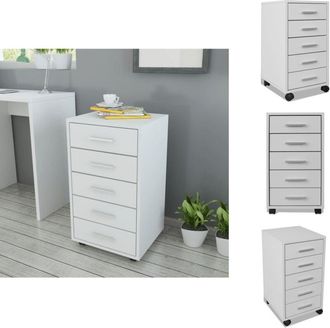 vidaXL B&uuml;roschubladenschrank auf Rollen 5 Schubladen Wei&szlig; - B&uuml;roschubladenschrank - Schreibtischschrank - Rollcontainer - Aktenordner - Organizer
