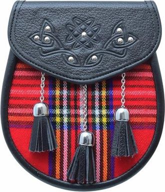 Generic Kilt Sporran traditionnel &eacute;cossais en cuir noir avec 3 pompons - Sporrans de kilt pour homme - Parfait pour les tenues Highland, Noir, Large