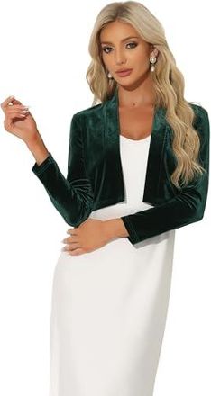 Allegra K Boléro en velours pour femme à manches longues ouvert sur le devant Cardigan court Boléro Vert S