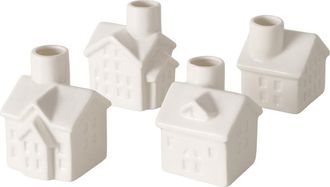 Boltze 4tlg. Kerzenhalter GOD JUL wei&szlig; Porzellan Haus Kerzenhaus Dekohaus Advent (4 Motive)