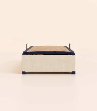 Tediber Sommier coffre 90x190 cm - Beige - Acier recycl&eacute; et lattes en bois - Grand volume de rangement - Ouverture facile - Fait en France - Tediber