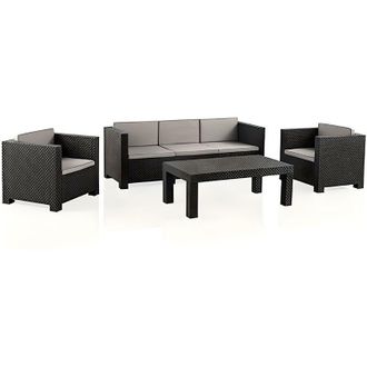 PEGANE Pegane - Salon de Jardin 5 Places en r&eacute;sine anthracite (1 table basse + 1 canap&eacute; 3 places + 2 fauteuils)