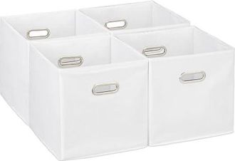 Relaxdays Aufbewahrungsbox 4er Set, Faltbare Regalboxen, HxBxT: 30x30x30 cm, mit Griffen, Faltboxen f&uuml;r Regale, wei&szlig;