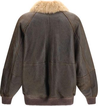 Brunello Cucinelli Shearling Bomber with Vintage Finish Jacket - Brown