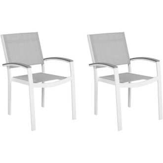Beliani Beliani - Gartenst&uuml;hle 2er Set Grau / Wei&szlig; Polyester Aluminium mit Armlehnen Terrasse Balkon Outdoor