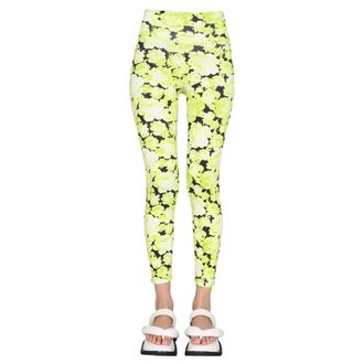 Msgm Msgm - Legging Fleuri Taille Haute - Femme - Sport - Jaune - Taille: 42 FR