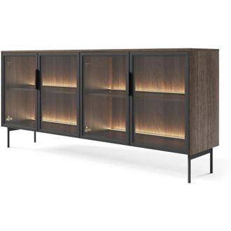 Selsey Selsey Lumi - Sideboard 4-t&uuml;rig mit Glasfronten und LED, Eiche Dunin, 181 cm