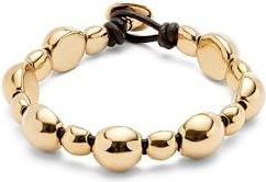 Uno De 50 UNOde50 Bracelet en cuir avec perles rondes plaquées or 18 carats - Bijoux faits main - Fabriqué en Espagne, Größe L, Alliage métallique plaqué or 18 
