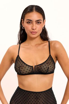 Understatement Damen vegan Bralette Aus Netzstoff V-Balconette-Schnitt, Schwarz Mit Punkten