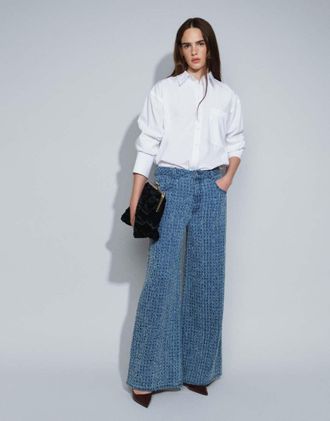 Asos jean large textur&eacute; en boucl&eacute; bleu moyen