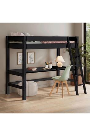 MID.YOU Mid.you Hochbett, Schwarz, Holz, Kiefer, massiv, links montierbar, rechts montierbar, 216x209x180 cm, FSC Mix, Kinder- & Jugendzimmer, Kinderm&ouml;bel, Ki