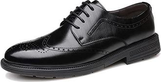 Generic Chaussures habillées for Hommes à Lacets Brogue en Relief Derby à Bout Golf Chaussures en Cuir végétalien Talon Bloc Antidérapantes Basses Mariage(Noi