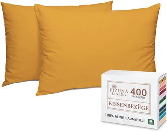 Pizuna Luxuri&ouml;ser Soft-Satin 2er Pack Kissenbezug 50 x 75 cm Honiggold, 400 Fadenzahl Baumwolle Quadratisch Kissenbez&uuml;ge, 100% Langstapel Baumwolle Nur Kisse