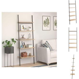 vidaXL Leiterregal mit 5 B&ouml;den Hellbraun und Schwarz 64x34x185,5 cm - B&uuml;cherregal - Wandregal - Aufbewahrung - Dekoration - Wohnen