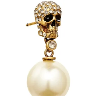 Alexander McQueen Crystal Skull Drop Earrings - Gold