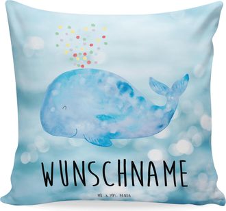 Mr. & Mrs. Panda Personalisiertes Kissen Wal Konfetti - Personalisierte Geschenke, Kopfkissen, Trennung, Neustart, Wunschname, Bedrucken, Geburtstag, Name, Abnehmen, U