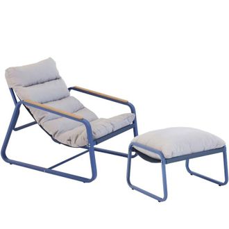 Oviala Oviala - Fauteuil relax en acier et textil&egrave;ne avec repose-pieds bleu pacific