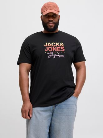 Jack & Jones Plus Size Print-Shirt JORCANGGU TEE SS CREW NECK FST PLS, Herren, Gr. 4XL, schwarz, Jersey, Obermaterial: 100% Baumwolle, JACK & JONES PLUSSIZE, bedruckt, loose
