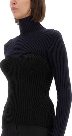 Jean Paul Gaultier Corset-Detailed Merino Wool Sweater - Blue