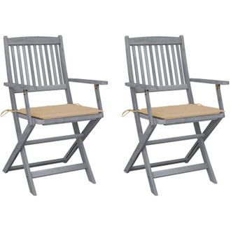 vidaXL Klappbare Gartenst&uuml;hle 2 Stk. mit Sitzkissen Massivholz Akazie vidaXL