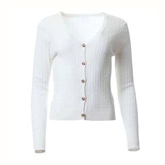 Generic Cardigan cor&eacute;en en tricot &agrave; col en V pour femme - D&eacute;contract&eacute; - Cardigans basiques - Printemps - Manteaux vintage, Blanc, 3XL