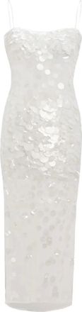 Retrof&ecirc;te robe mi-longue &agrave; ornements de sequins - Blanc