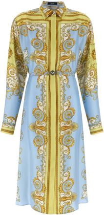 Versace Femme, Robes, Multicolore, Taille: 42 FR Barocco Silk Twill Midi Shirt Dress
