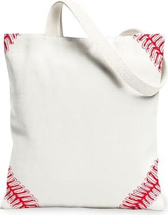 Generic Sac fourre-tout en toile avec motif de baseball, design sportif et amusant, r&eacute;utilisable, l&eacute;ger et lavable avec bandouli&egrave;re, blanc, 13x15 Inch