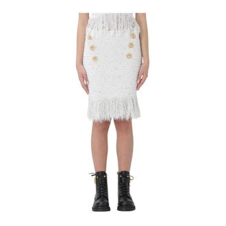 Balmain Mini-Rock aus Tweed mit Fransen - - Skirts - Damen - Wei&szlig; - XS