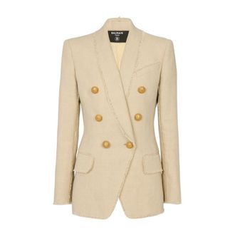 Balmain Femme, Vestes, Beige, Taille: 38 FR Blazer en lin avec col ch&acirc;le