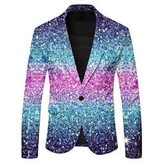 Generic Veste pour homme - Aspect &agrave; paillettes imprim&eacute; - Effet scintillant - Veste de costume pour carnaval, f&ecirc;te - Coupe ajust&eacute;e - Blazer pour spectacle - Co