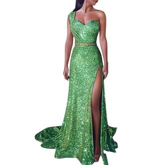 Generic Robe longue à paillettes pour femme - Robe de soirée sexy dorée - Col en V - Robe longue formelle pour invitées de mariage, Vert, M