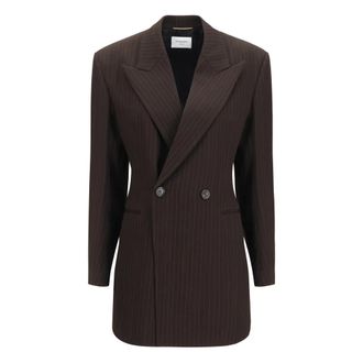 Saint Laurent Zweireihiges Sakko aus melierter Wolle mit Nadelstreifen - - Jackets - Damen - Braun - M