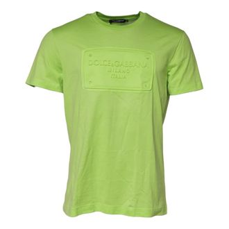 Dolce & Gabbana Gr&uuml;nes Baumwoll-Rundhals-T-Shirt mit gepr&auml;gtem Logo - - Tops - Herren - Gr&uuml;n - 2XL